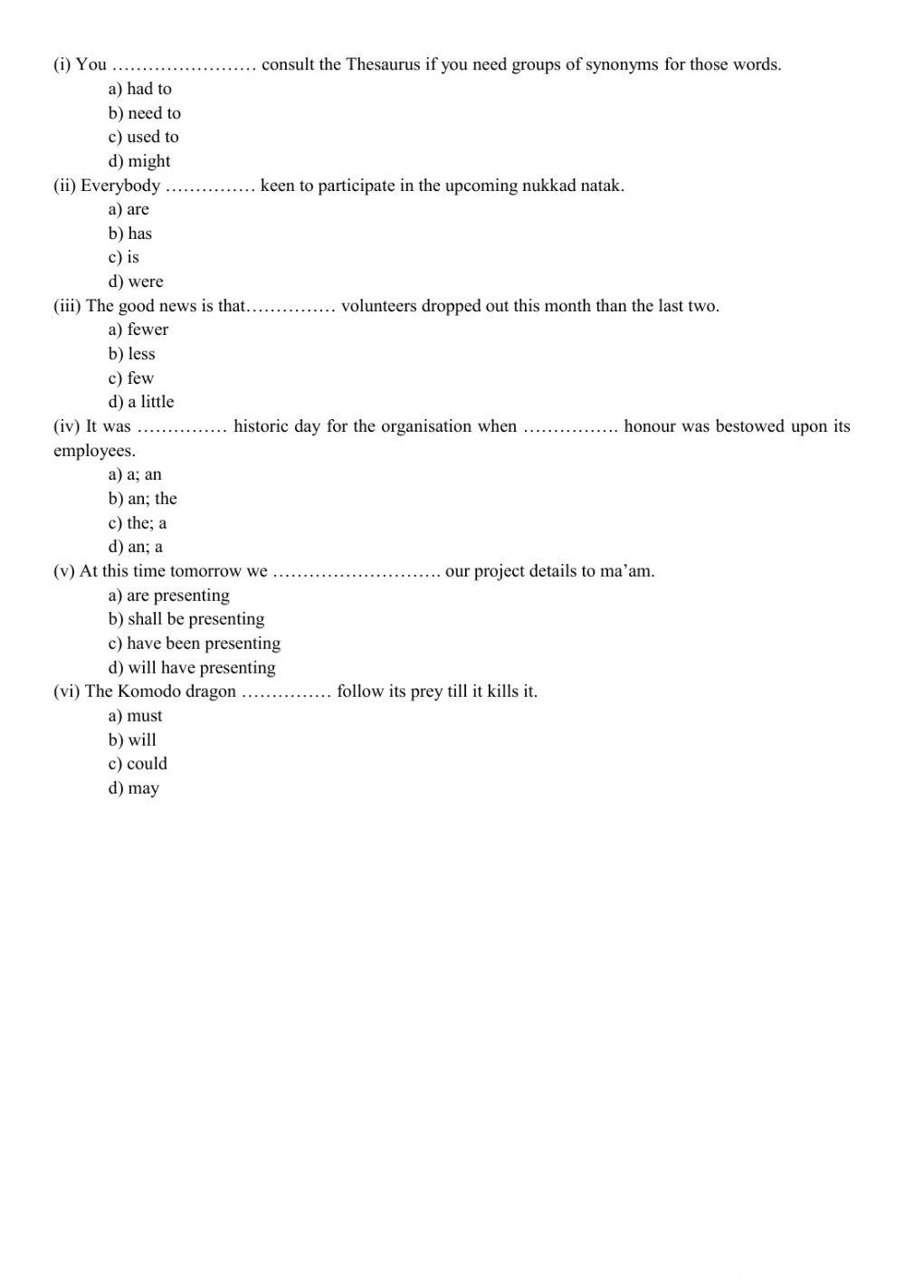 Grammar Quiz- 1 worksheet | Live Worksheets