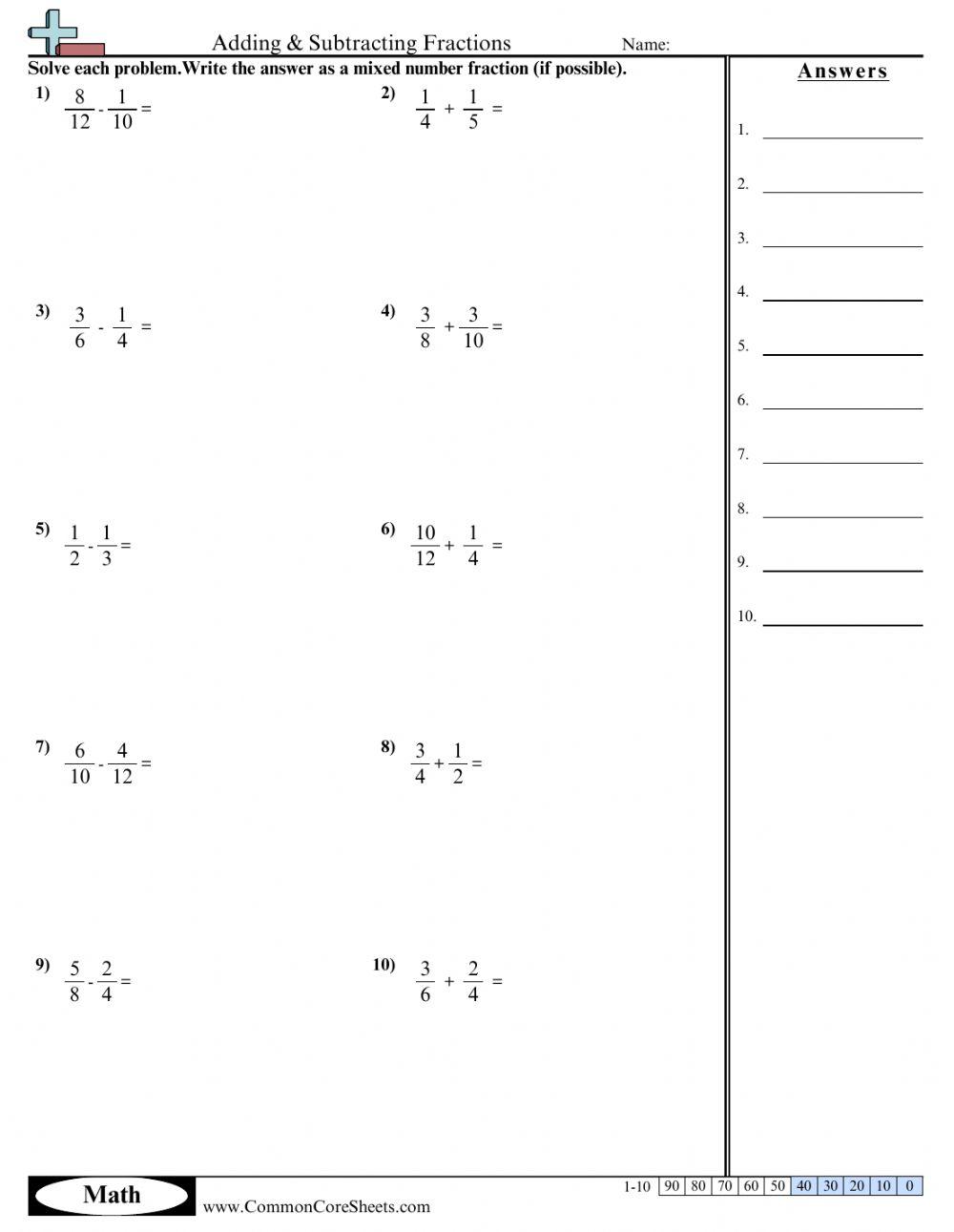 Adding And Subtracting Fractions Unlike Denominators Day 3 Online
