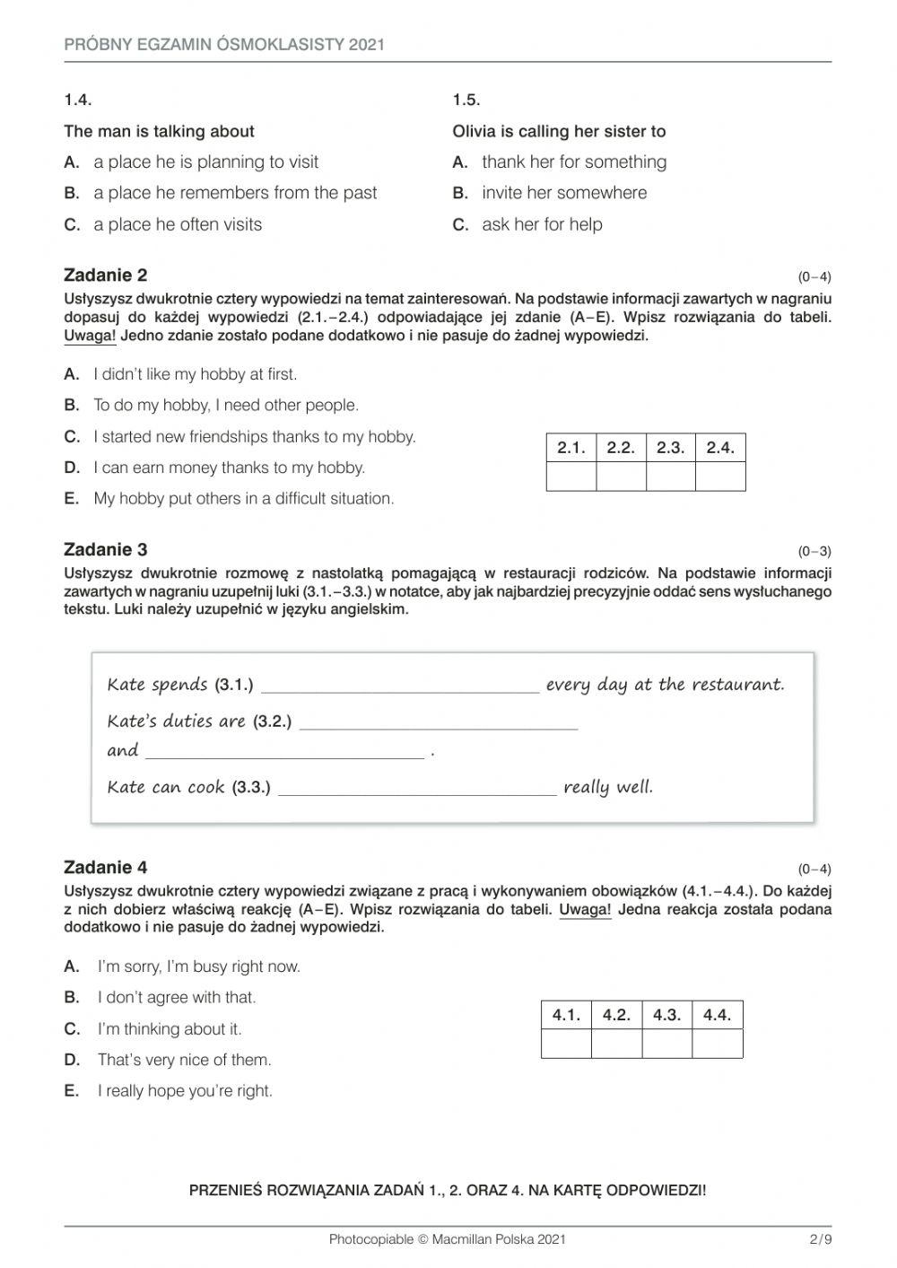 Macmillan egzamin próbny worksheet | Live Worksheets