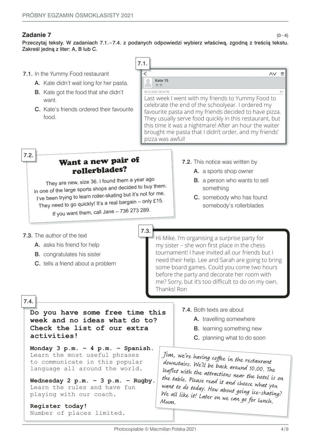Macmillan egzamin próbny worksheet | Live Worksheets