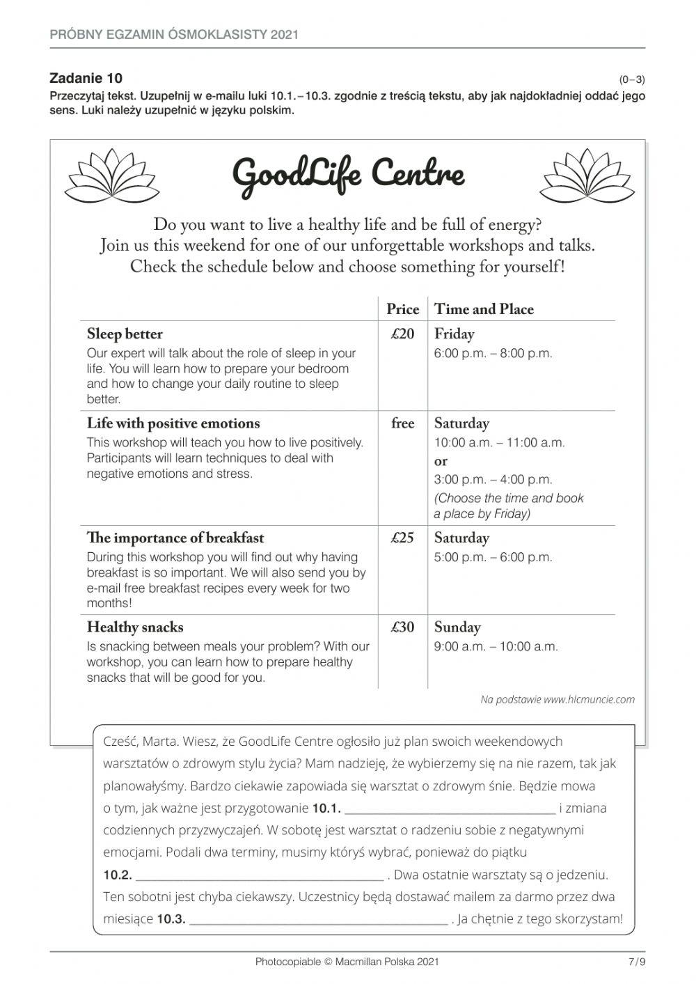 Macmillan egzamin próbny worksheet | Live Worksheets