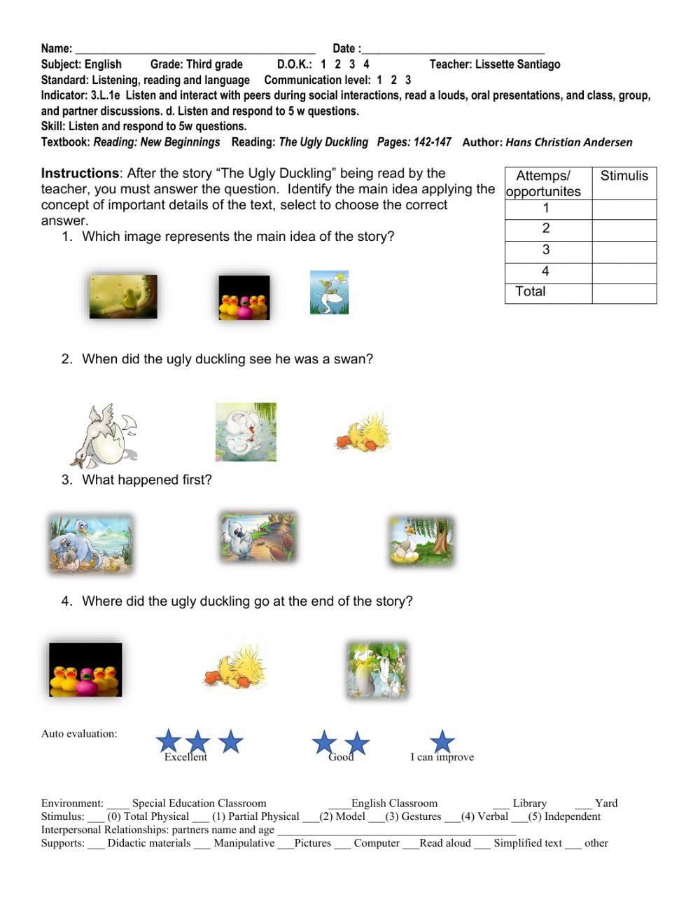 Ugly duckling | Free Interactive Worksheets | 6371493