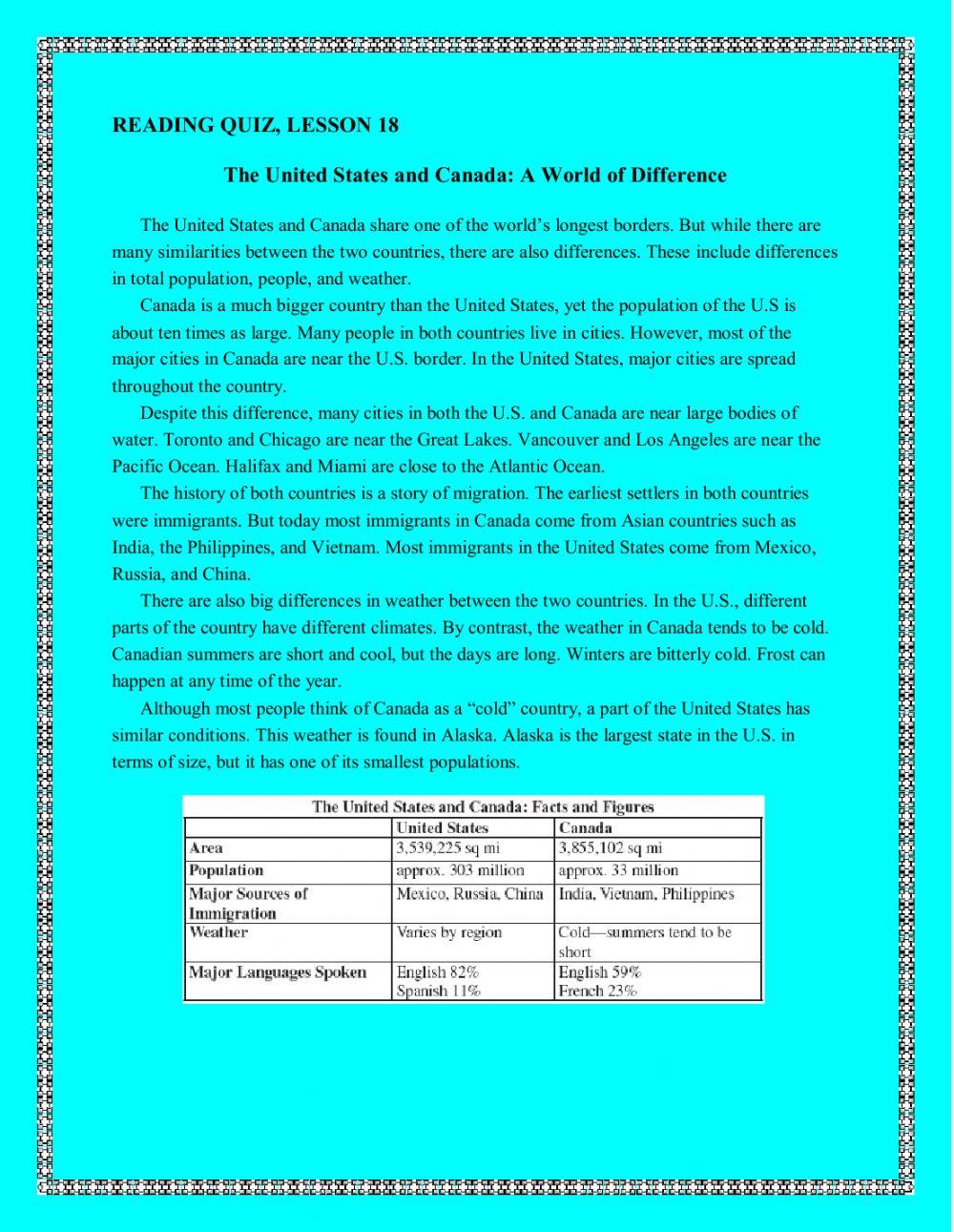 Reading Quiz, Lesson 18 online exercise for | Live Worksheets