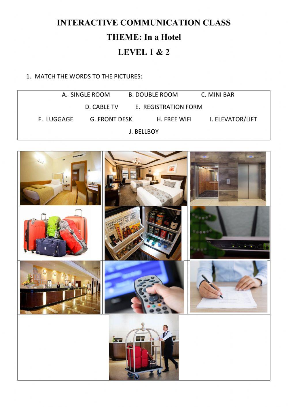 INTERACTIVE COMMUNICATION CLASS: In a Hotel worksheet | Live Worksheets