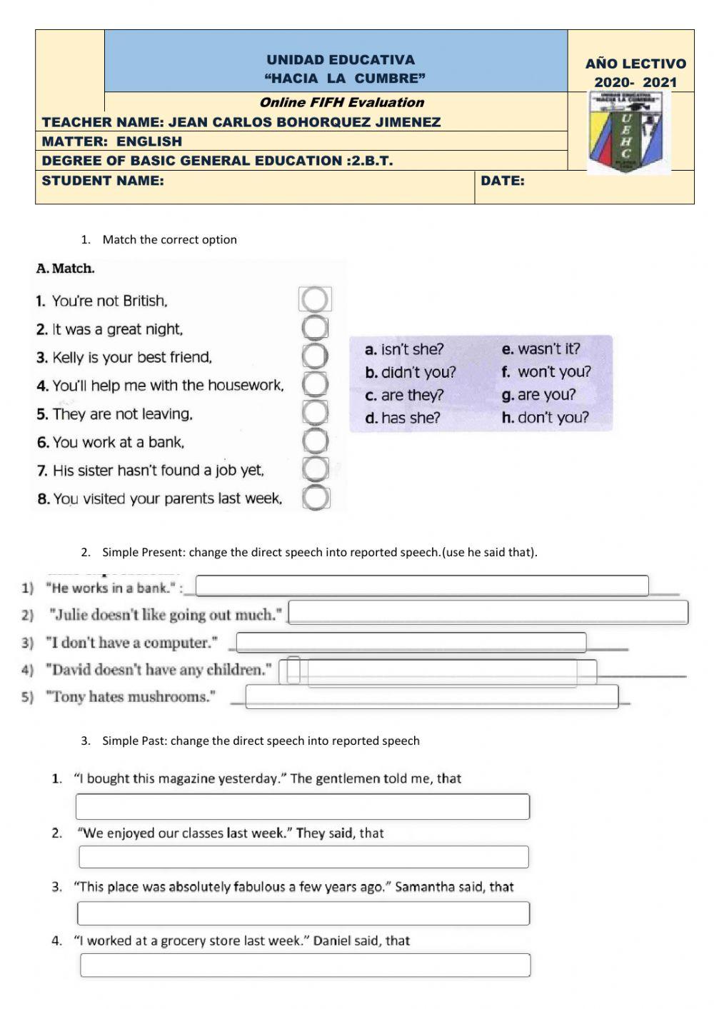 jean carlos bohorquez jimenez | 2BT fifth evaluation
