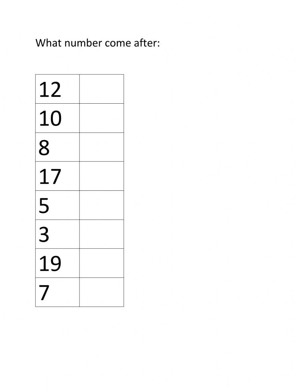 Next Number Exercise Live Worksheets Next Number Exercise Live Worksheets