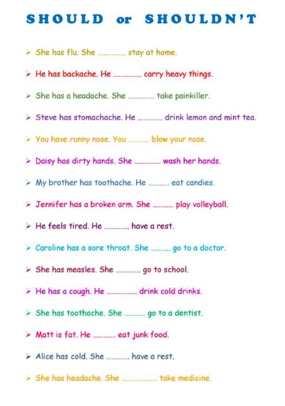 Should and Shouldn't Sickness online exercise for | Live Worksheets