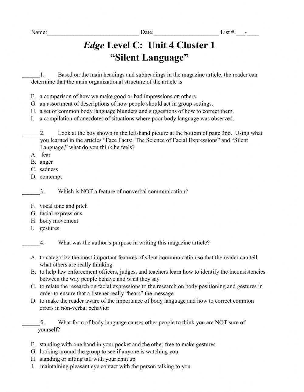 9-Silent Language worksheet | Live Worksheets