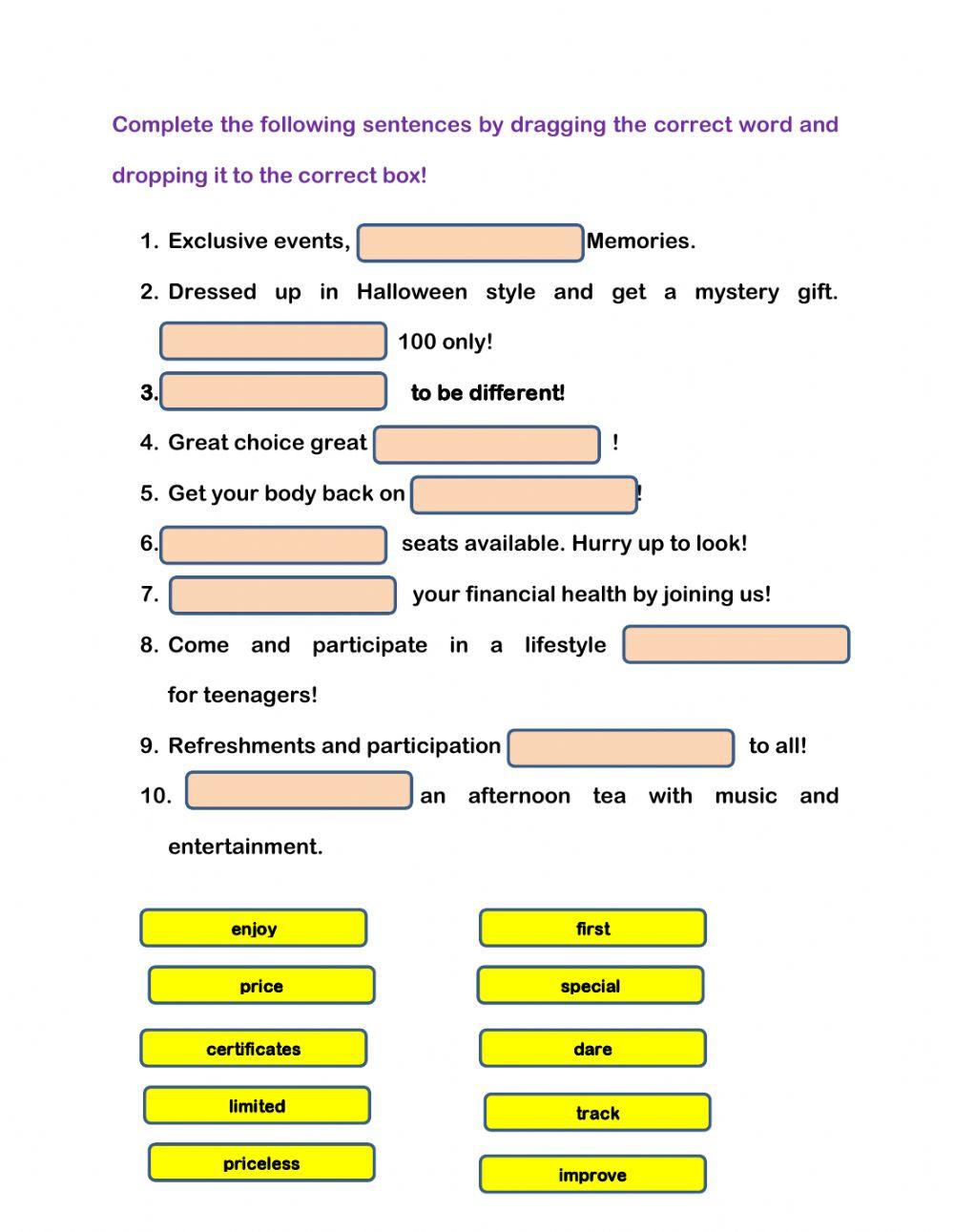 Exercise on vocabulary interactive worksheet | Live Worksheets