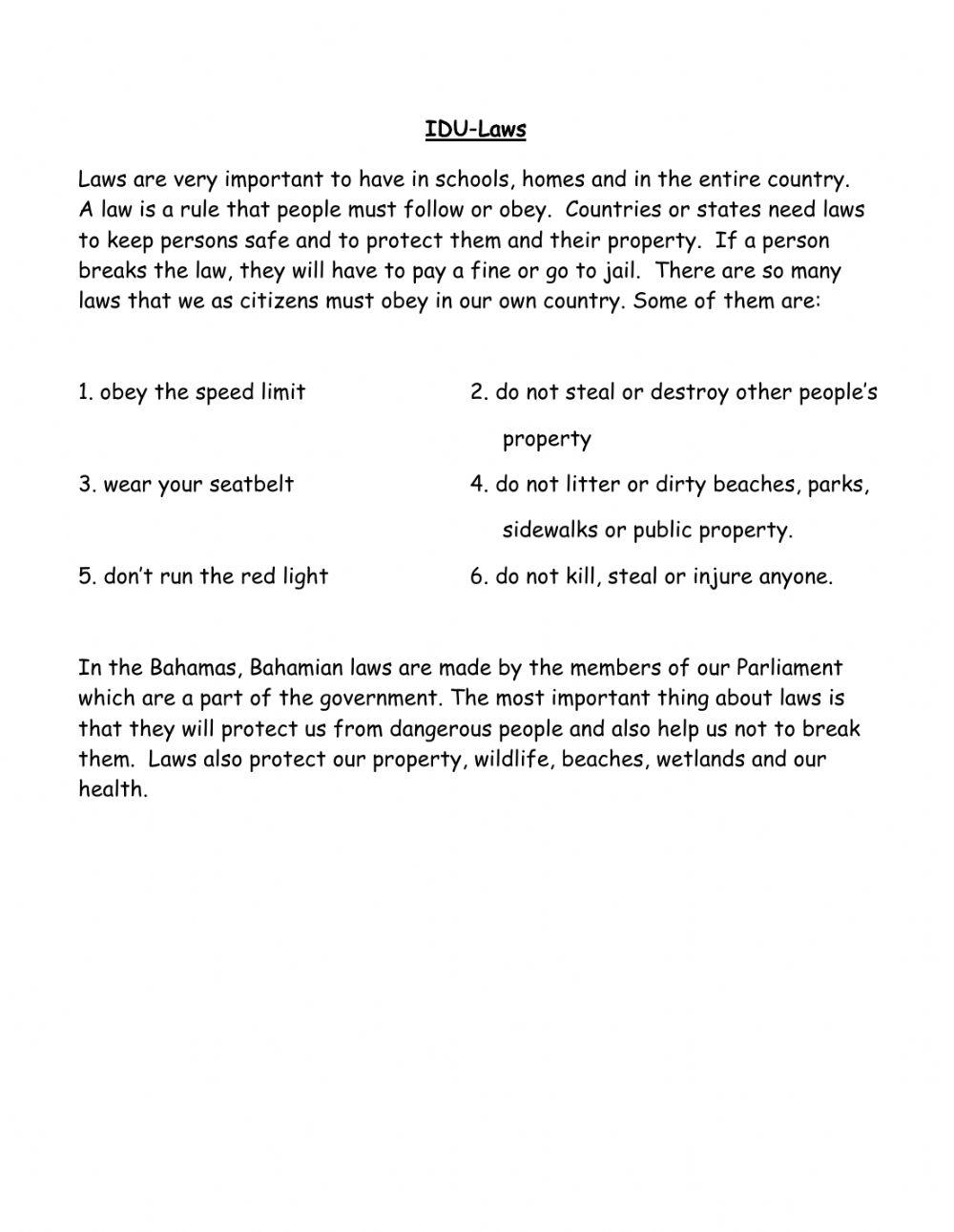 IDU: Laws worksheet | Live Worksheets