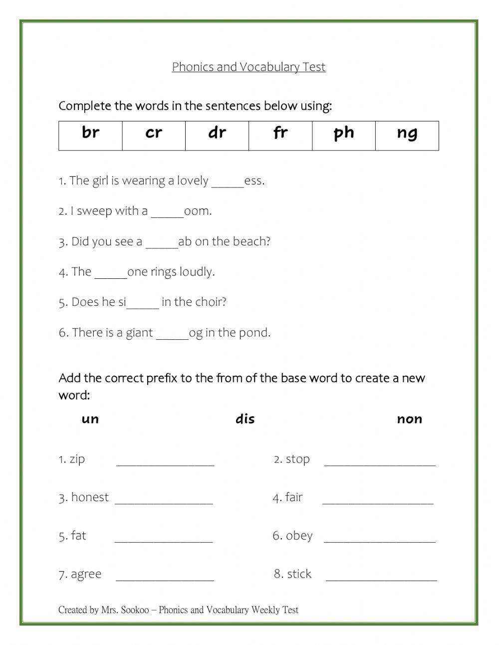 Phonics and Voc… | Free Interactive Worksheets | 654408