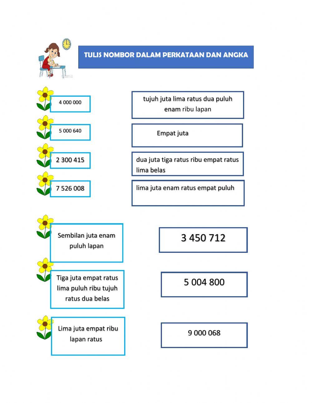 Nombor tujuh digit worksheet | Live Worksheets