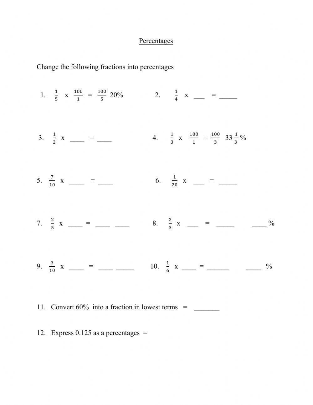 654795 | Fractions into percentages | Dominique Thompson