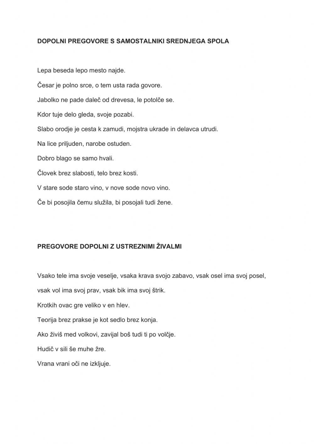 SLOVENSKI PREGOVORI online exercise for | Live Worksheets