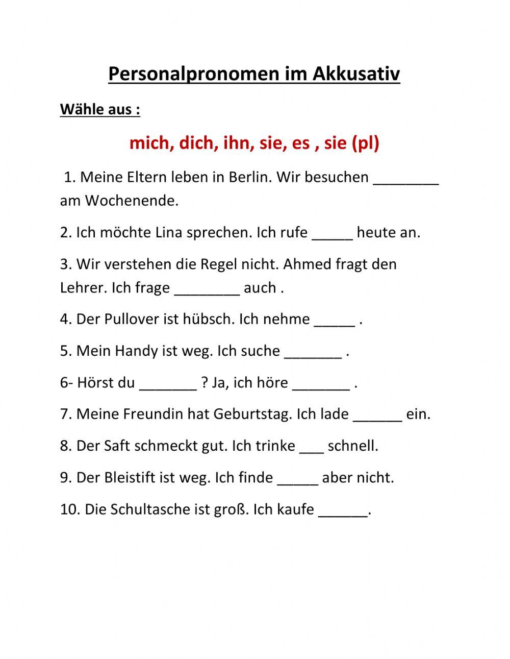 Personalpronomen Im Akkusativ Online Worksheet Live, 46% OFF
