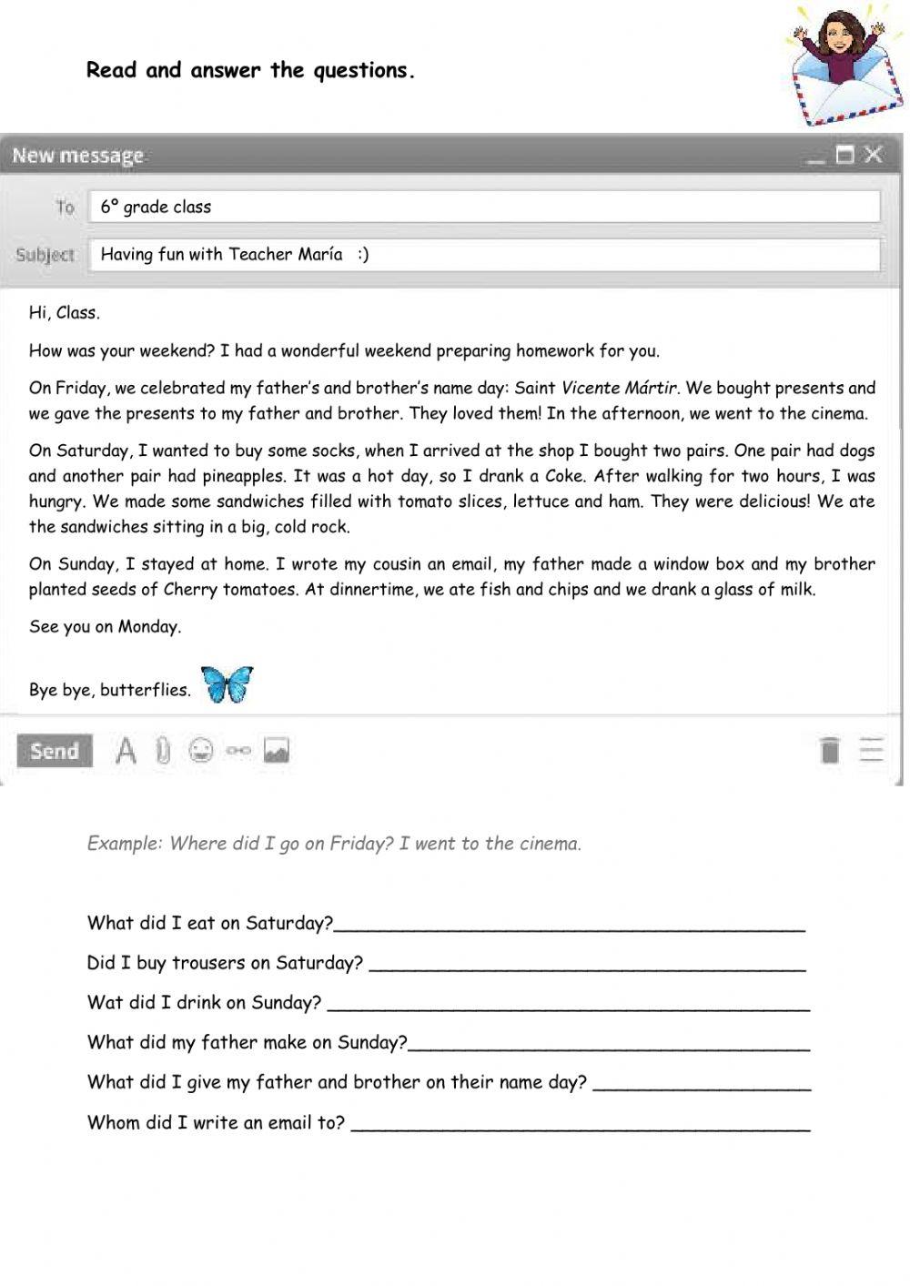 Past simple letter worksheet | Live Worksheets