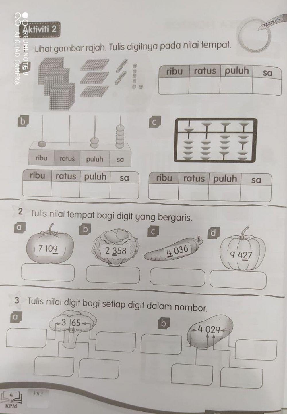 Nilai tempat dan nilai digit (B) worksheet | Live Worksheets