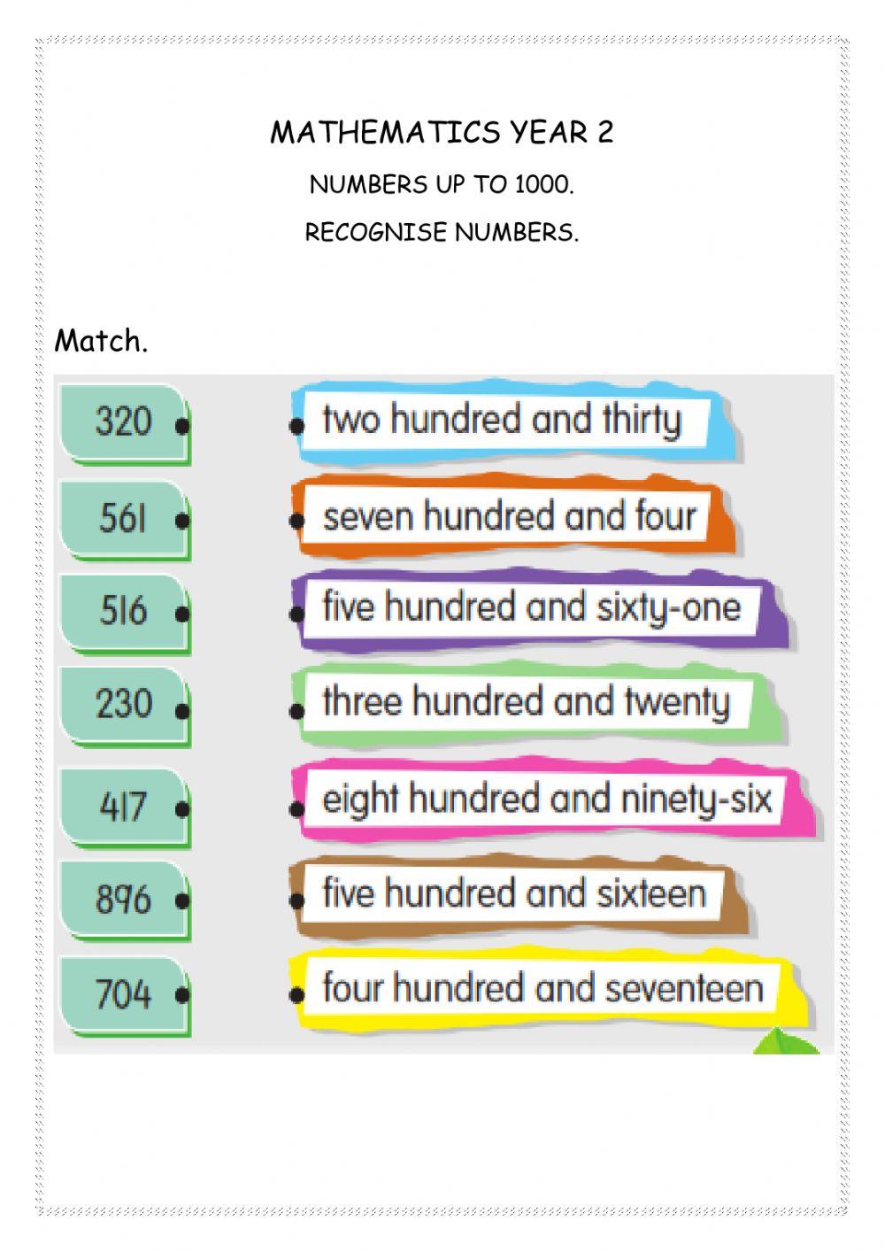 Match online exercise for year 2 | Live Worksheets