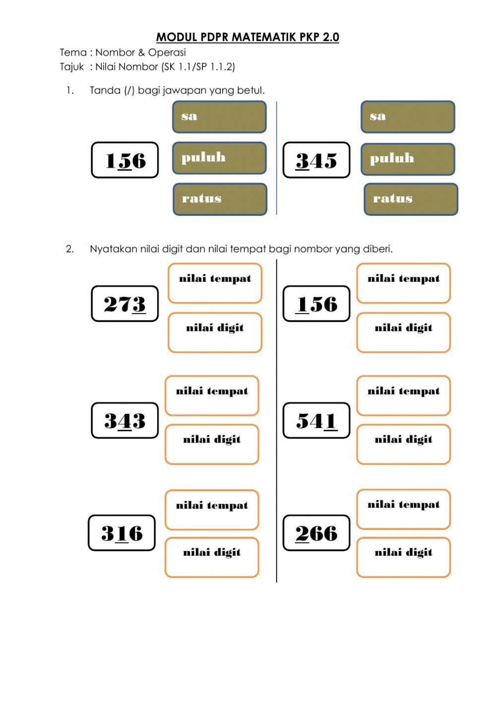 Kenal & tulis nombor exercise | Live Worksheets