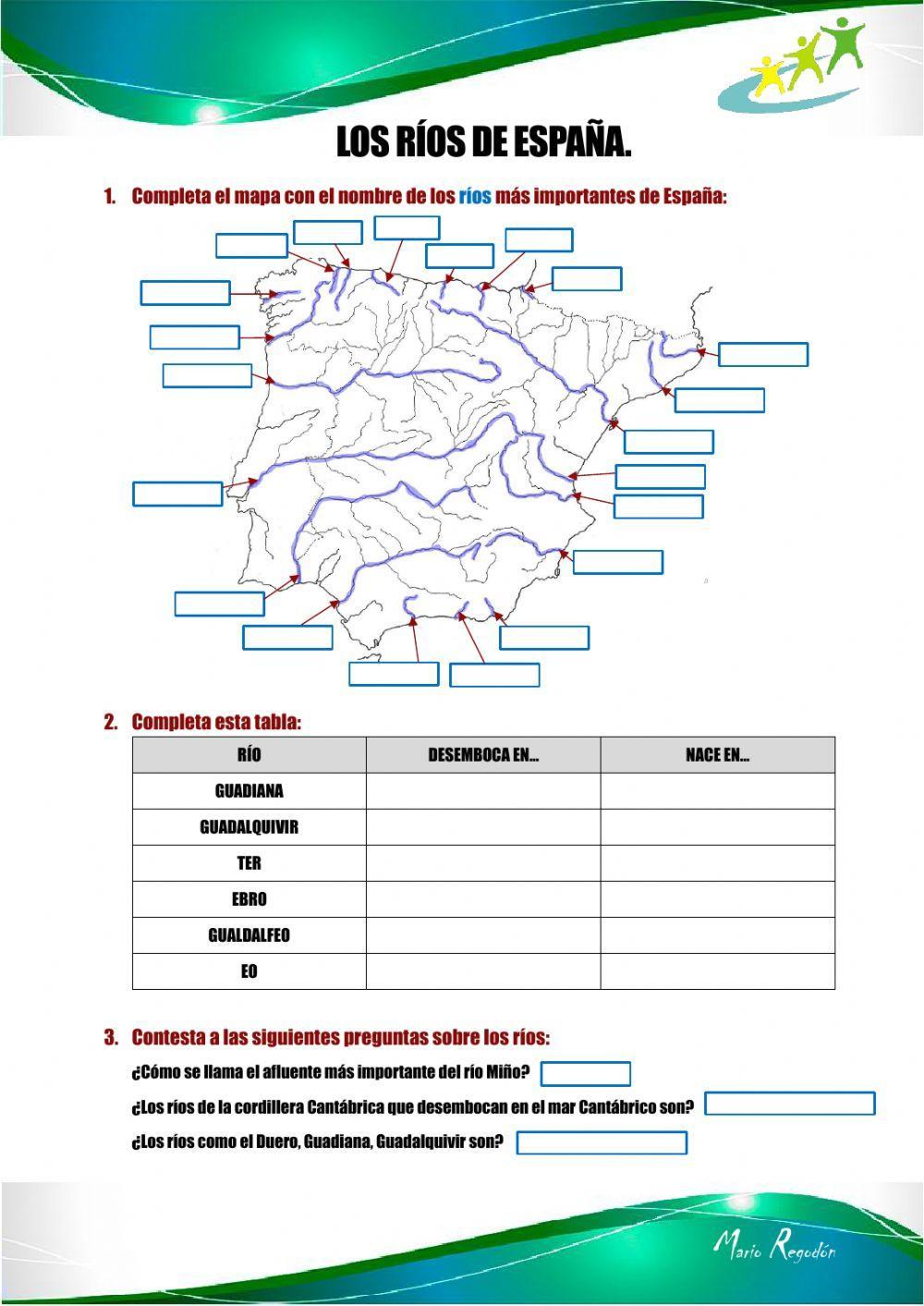 Los ríos de España interactive activity | Live Worksheets