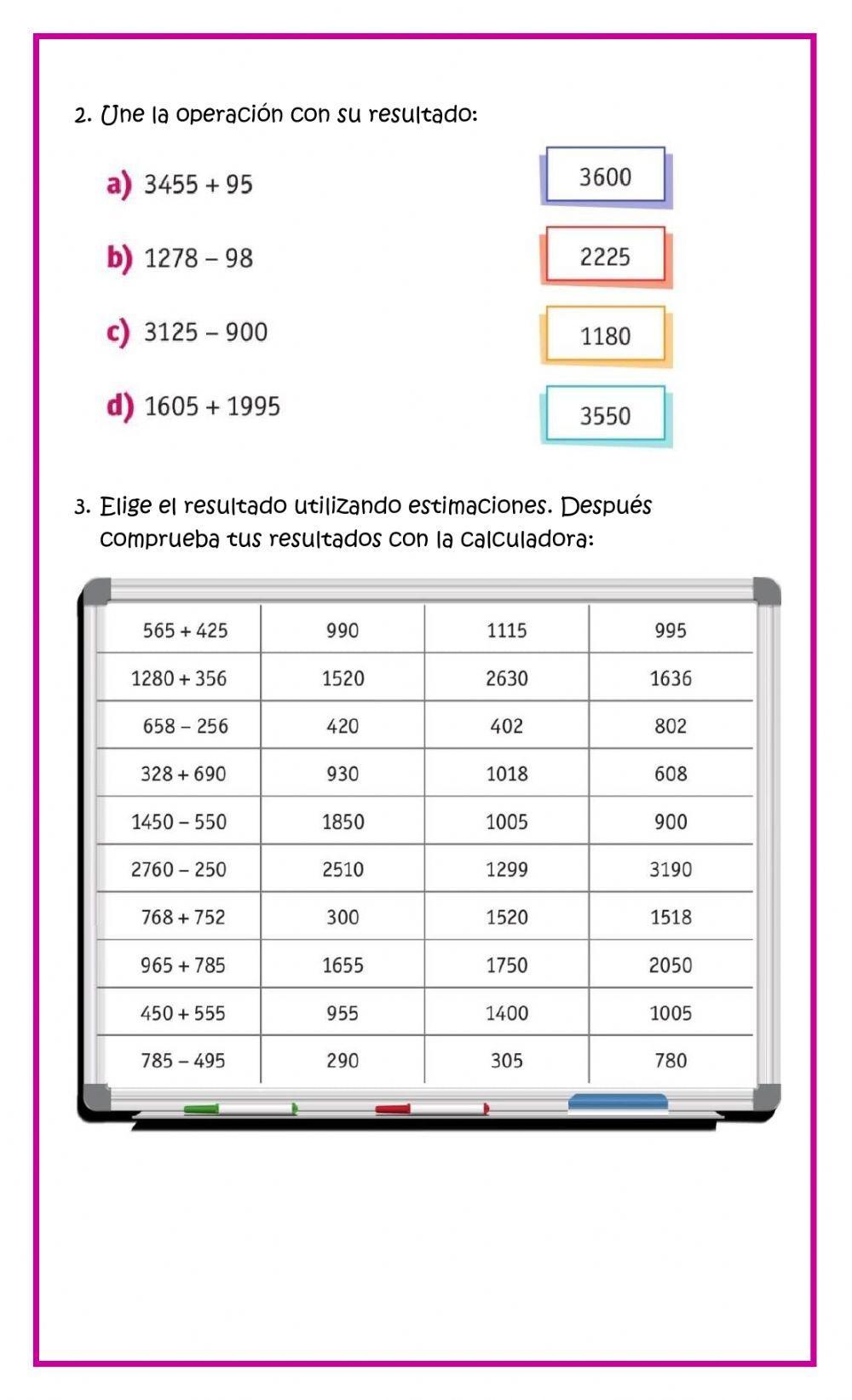 Hoja De Trabajo Para Estimar Sumas Y Diferencias