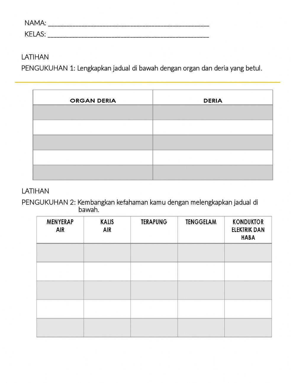 Memerhati dan Mengelas Sifat bahan worksheet | Live Worksheets