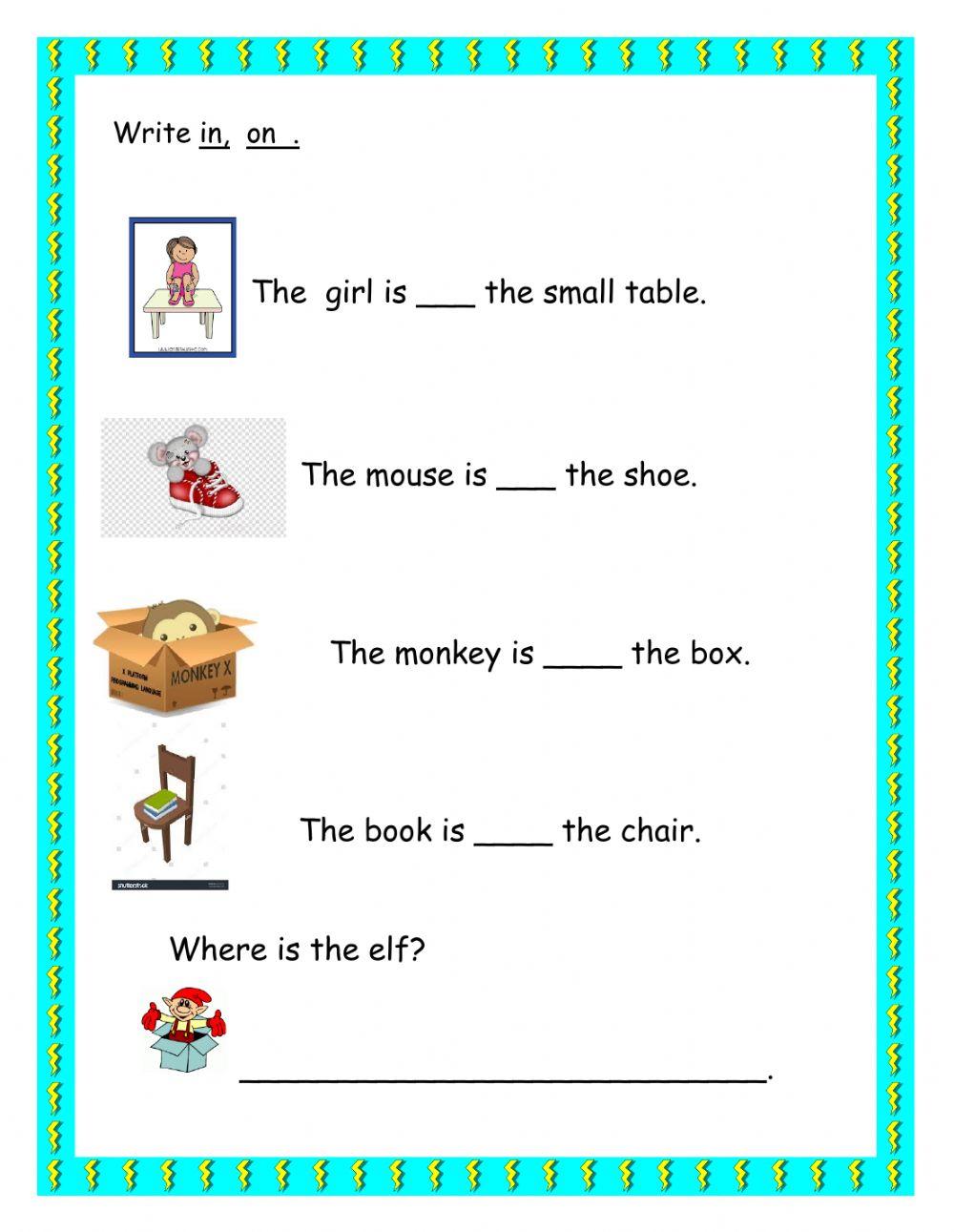 In, on Exercises worksheet | Live Worksheets