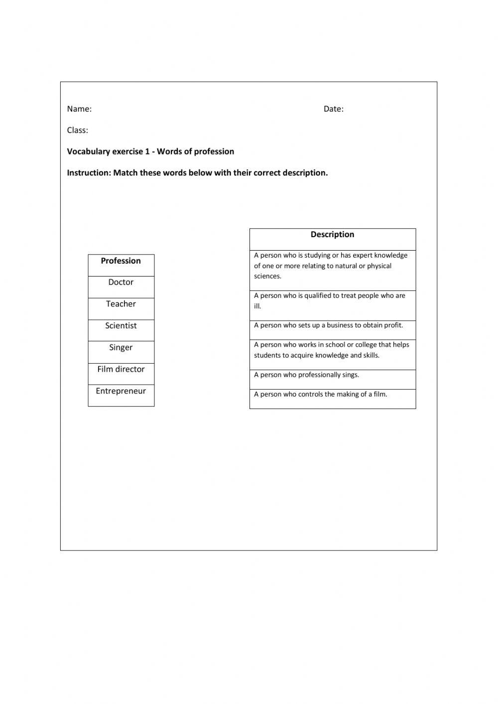 Words of profession worksheet | Live Worksheets