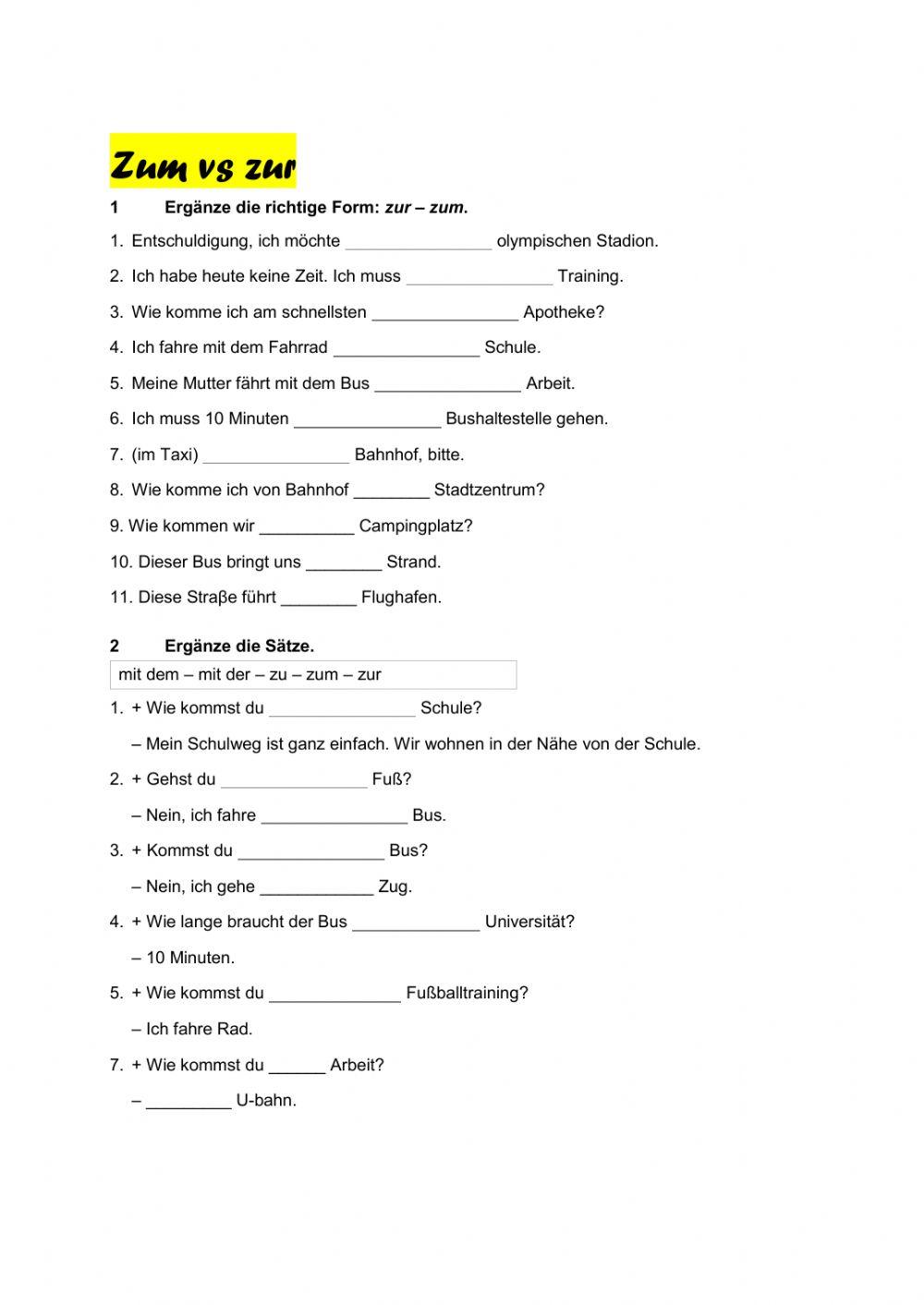 Zum - zur | Free Interactive Worksheets | 658574