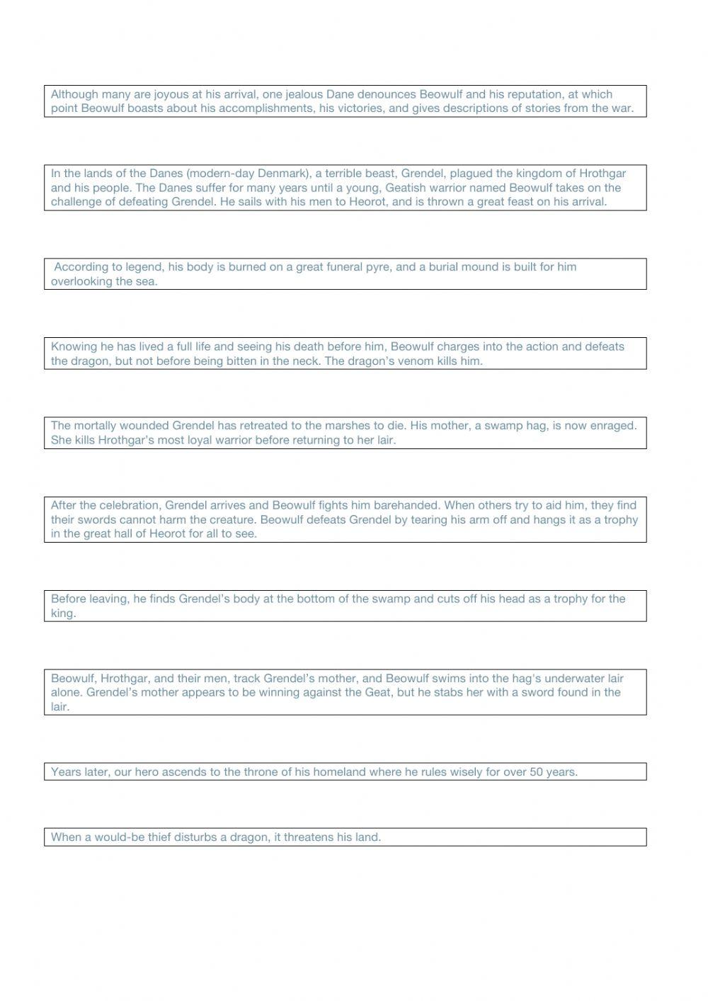 Beowulf summary: drag and drop online exercise for | Live Worksheets