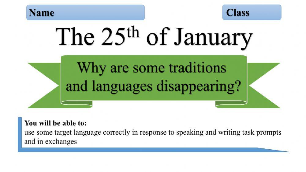 Why are some traditions and languages disappearing? online exercise for ...