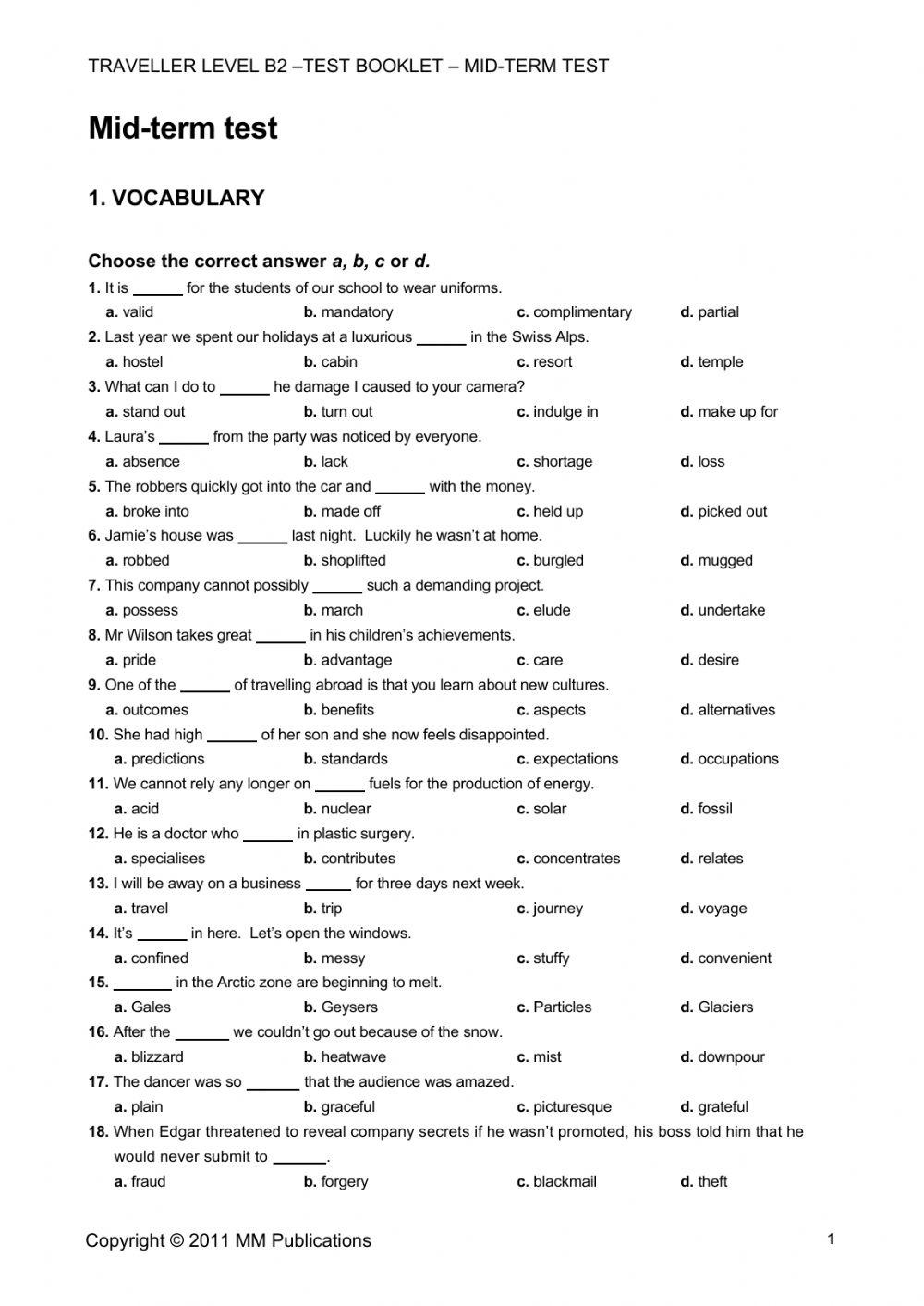 Traveller B2, mid term exam 4642747 | bumerangcae