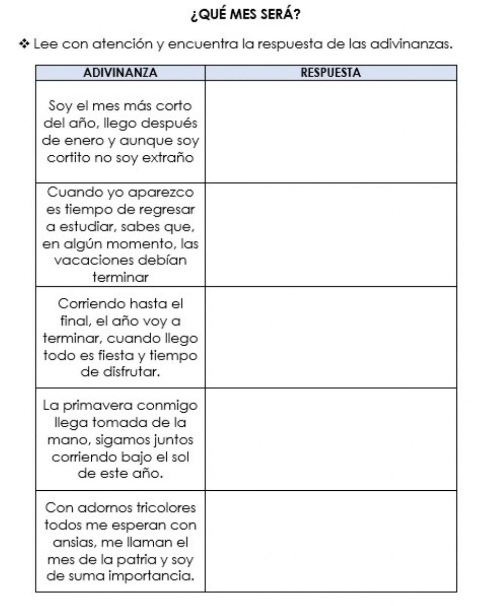 ¿Qué mes será? worksheet | Live Worksheets