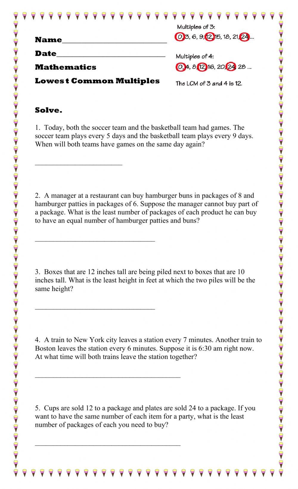 Lcm Word Problems Worksheet