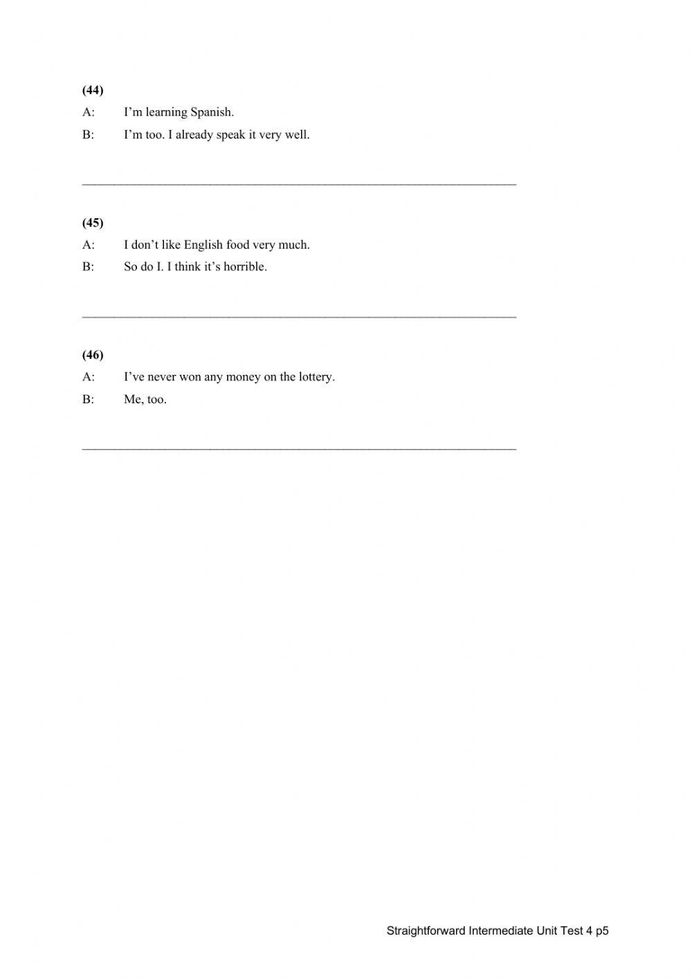 Unit 4 Test review Intermediate. online exercise for | Live Worksheets