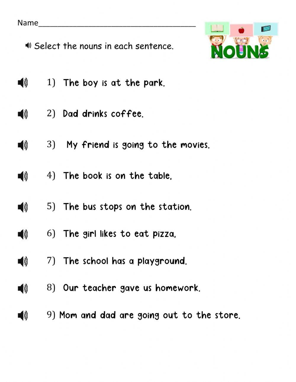 Nouns | Free Interactive Worksheets | 660774