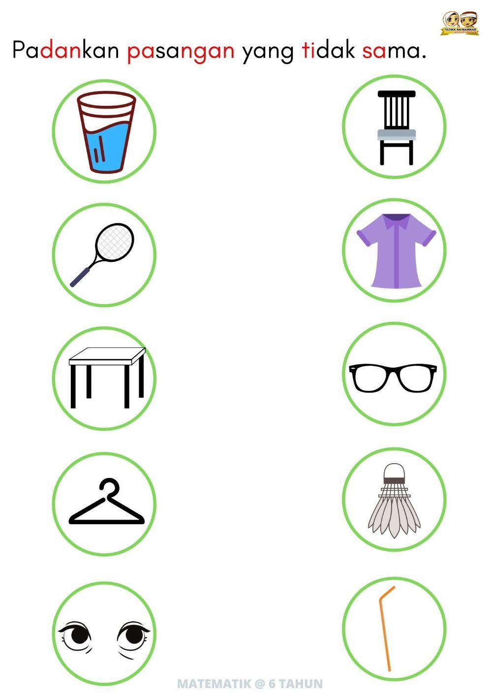 Maths : Mari Padankan Objek 3 (6 TAHUN) worksheet | Live Worksheets
