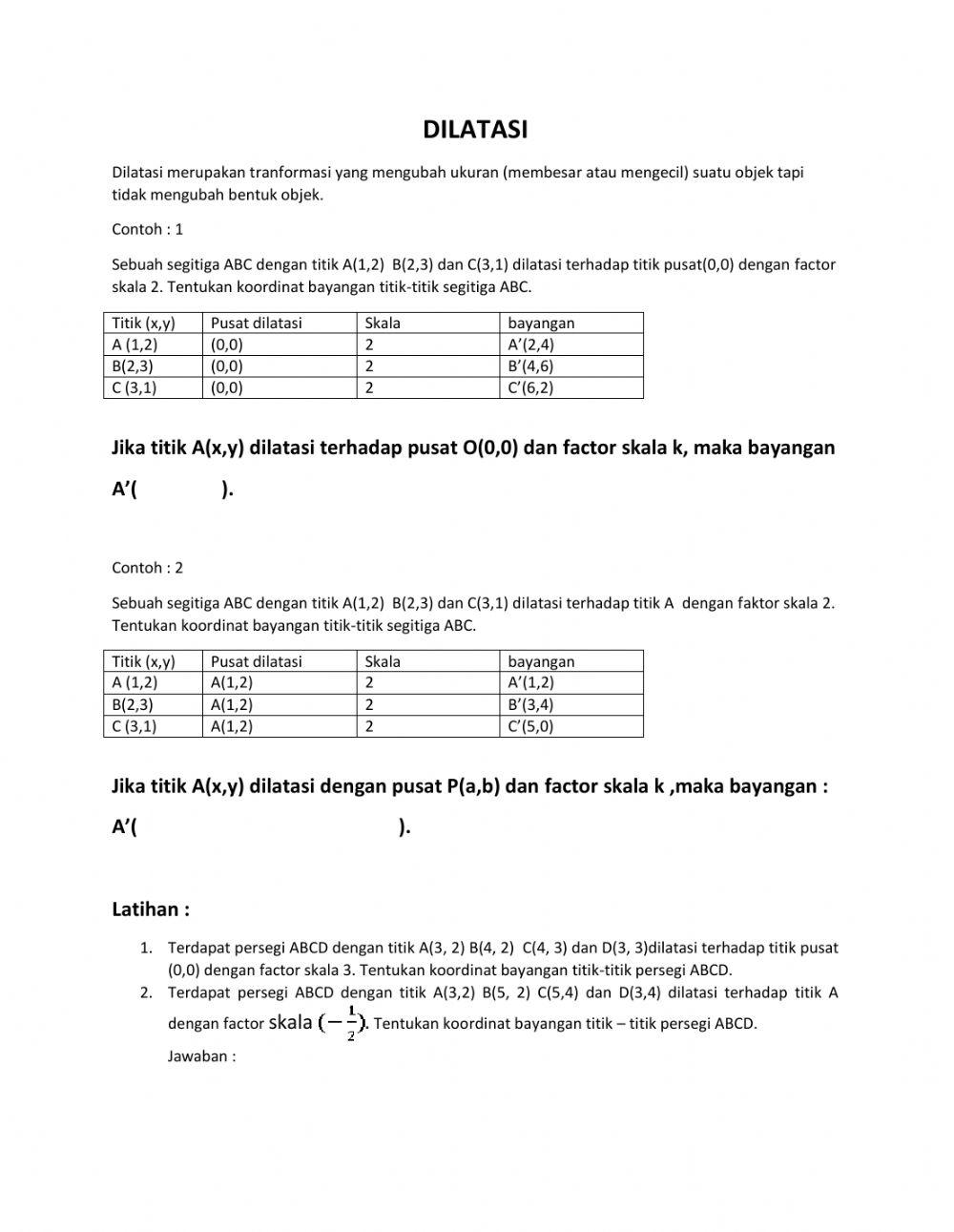 MTK Dilatasi worksheet | Live Worksheets