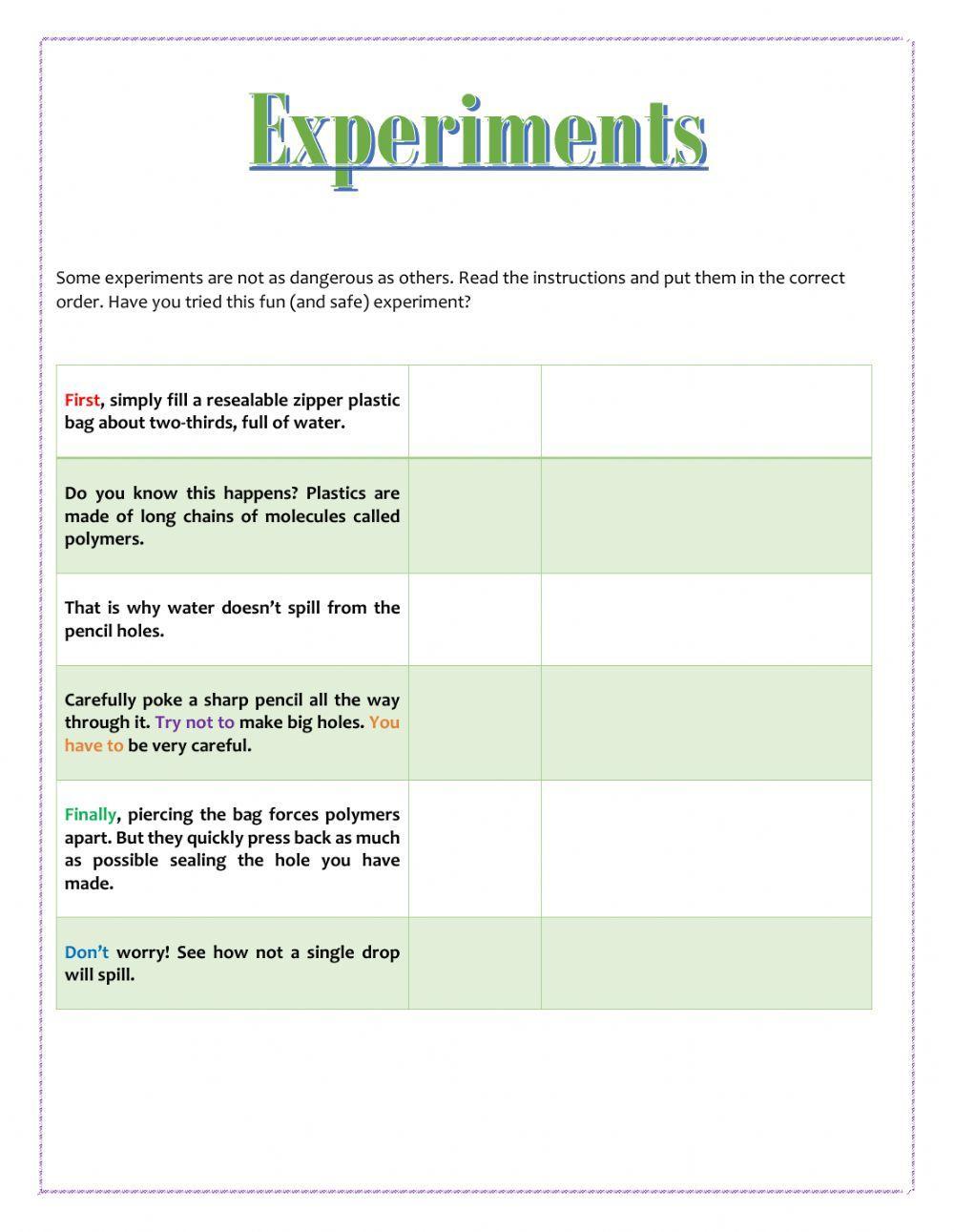 Experiments 661366 | JoselineTorres | LiveWorksheets