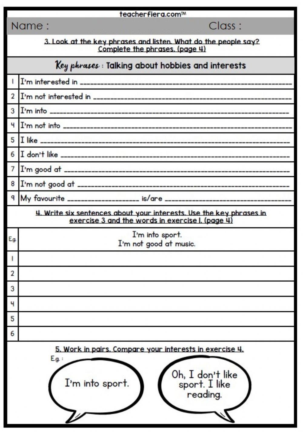 Freetime (Hobbies - Interest) Worksheet 2 worksheet | Live Worksheets