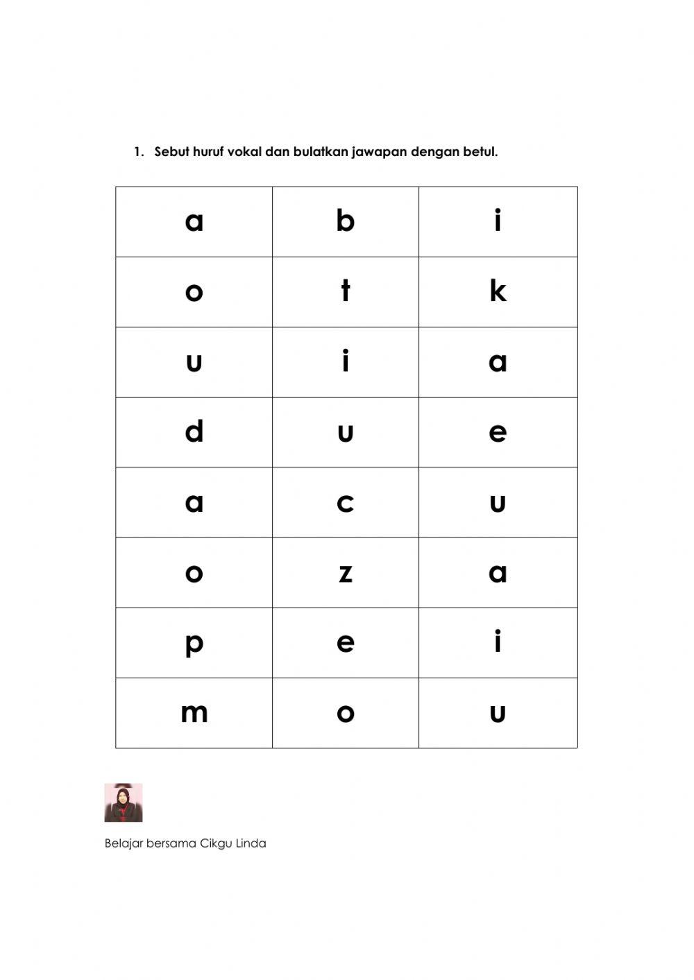 Huruf Vokal Prasekolah dan pemulihan activity | Live Worksheets
