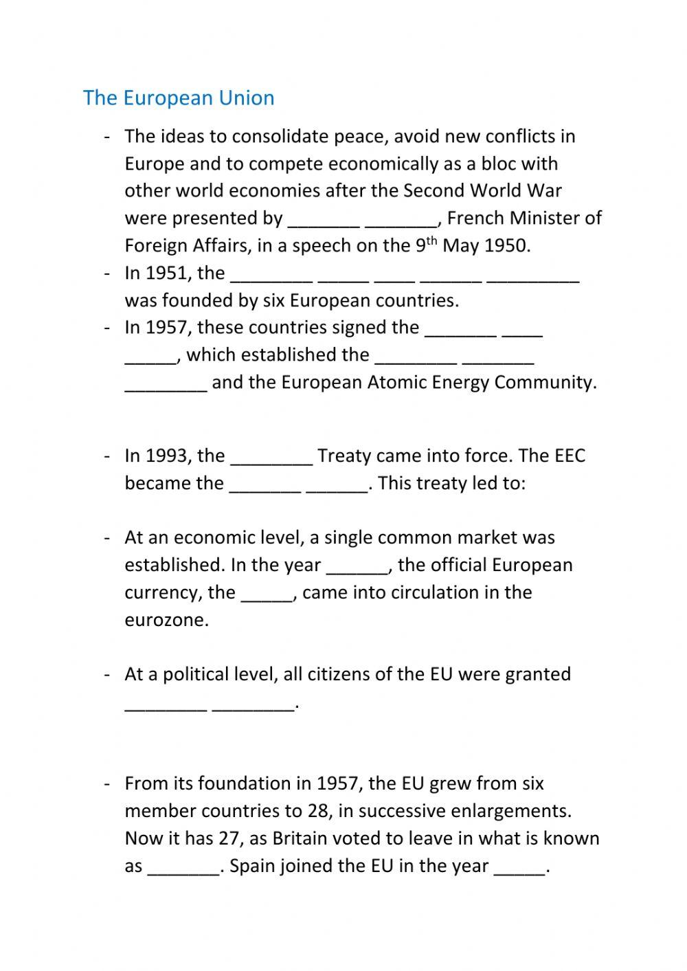 The European Un… | Free Interactive Worksheets | 661880