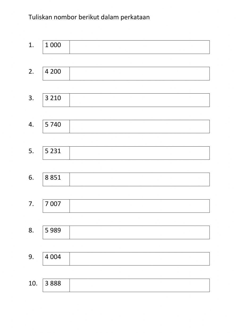 Tulis nombor T4 worksheet | Live Worksheets
