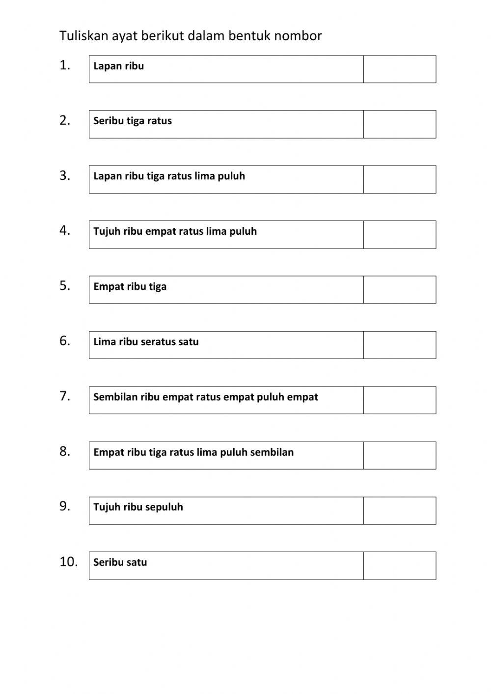 Tulis nombor T4 worksheet | Live Worksheets