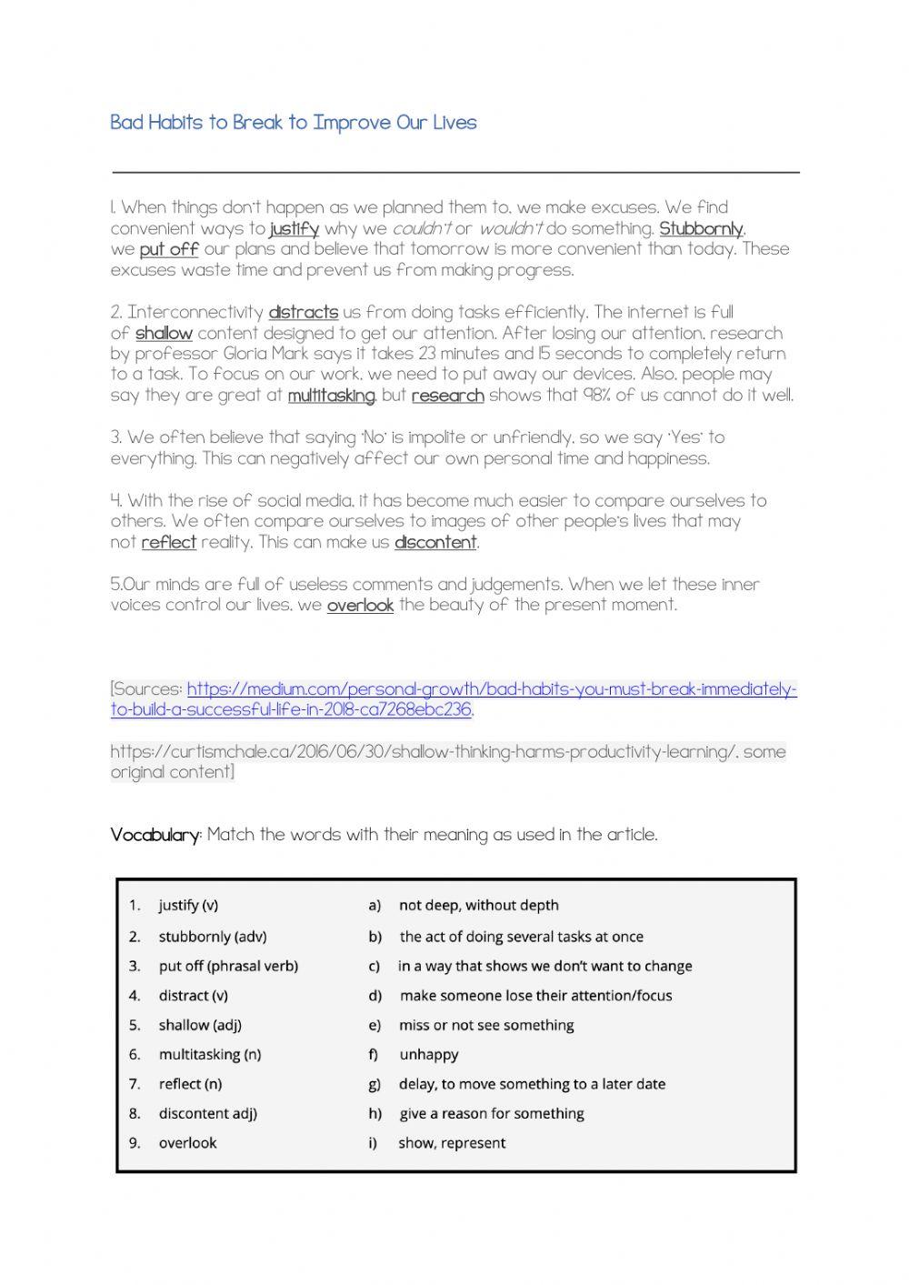 Bad habits | Patricia Andrucioli | Live Worksheets