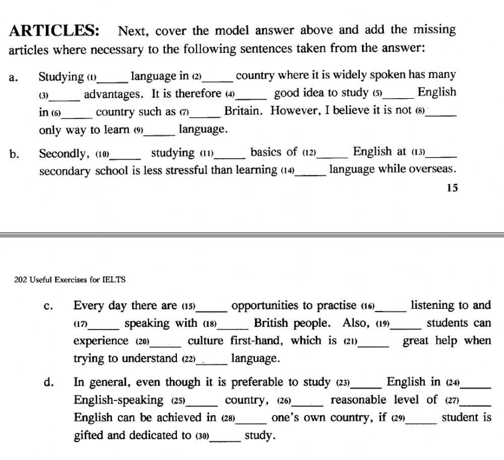 Articles (based on the essay for IELTS) online exercise for | Live ...