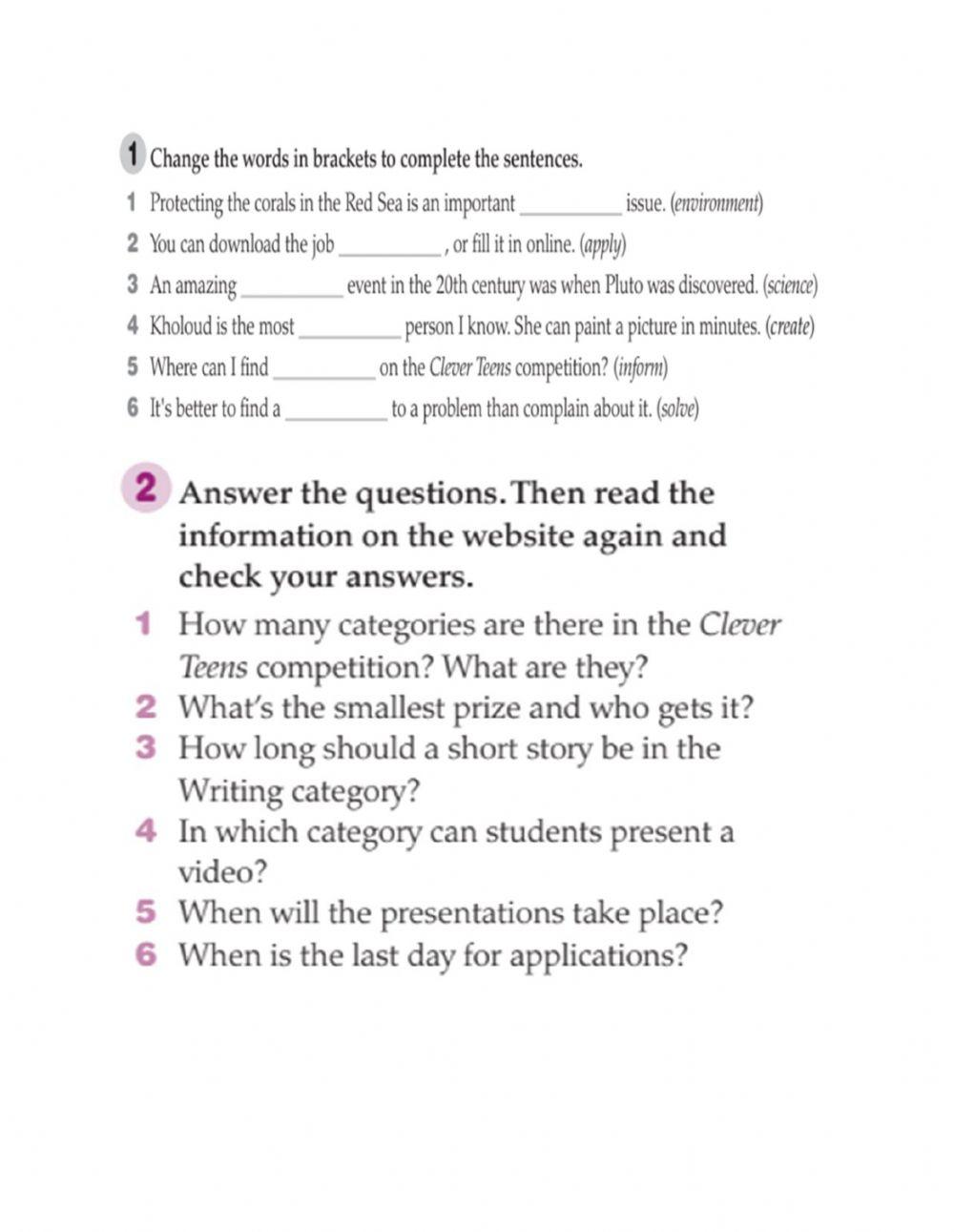Grade 9 exercise | Live Worksheets