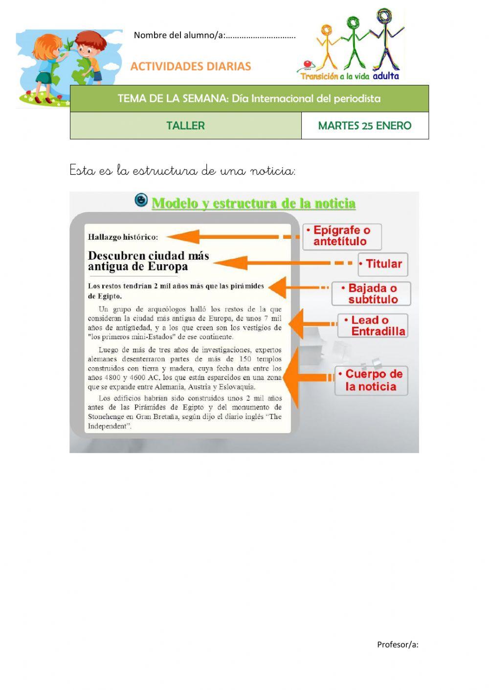 Estructura de una noticia interactive worksheet | Live Worksheets