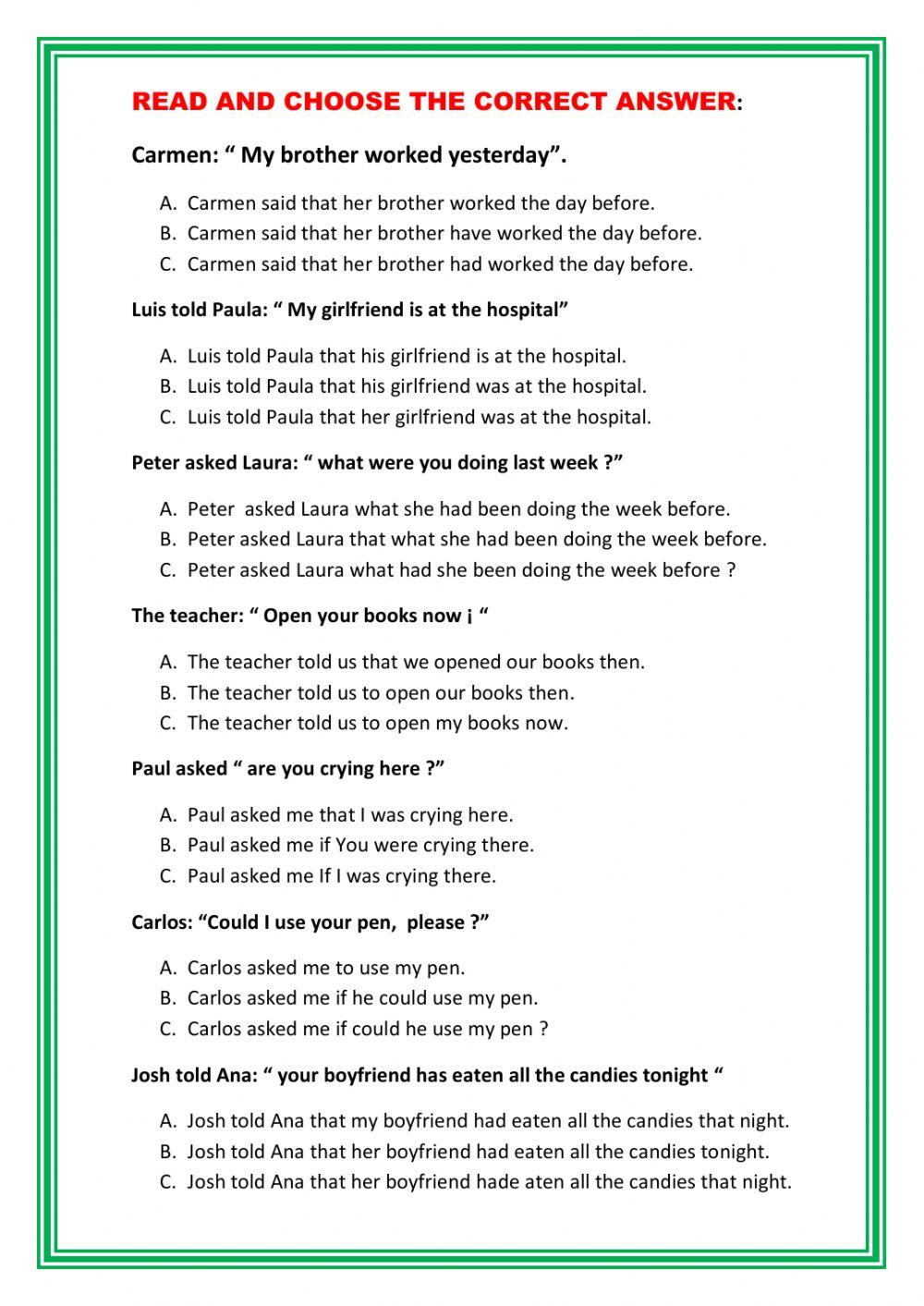 6381354 | REPORTED SPEECH MIXED EXERCISES | Alexandra