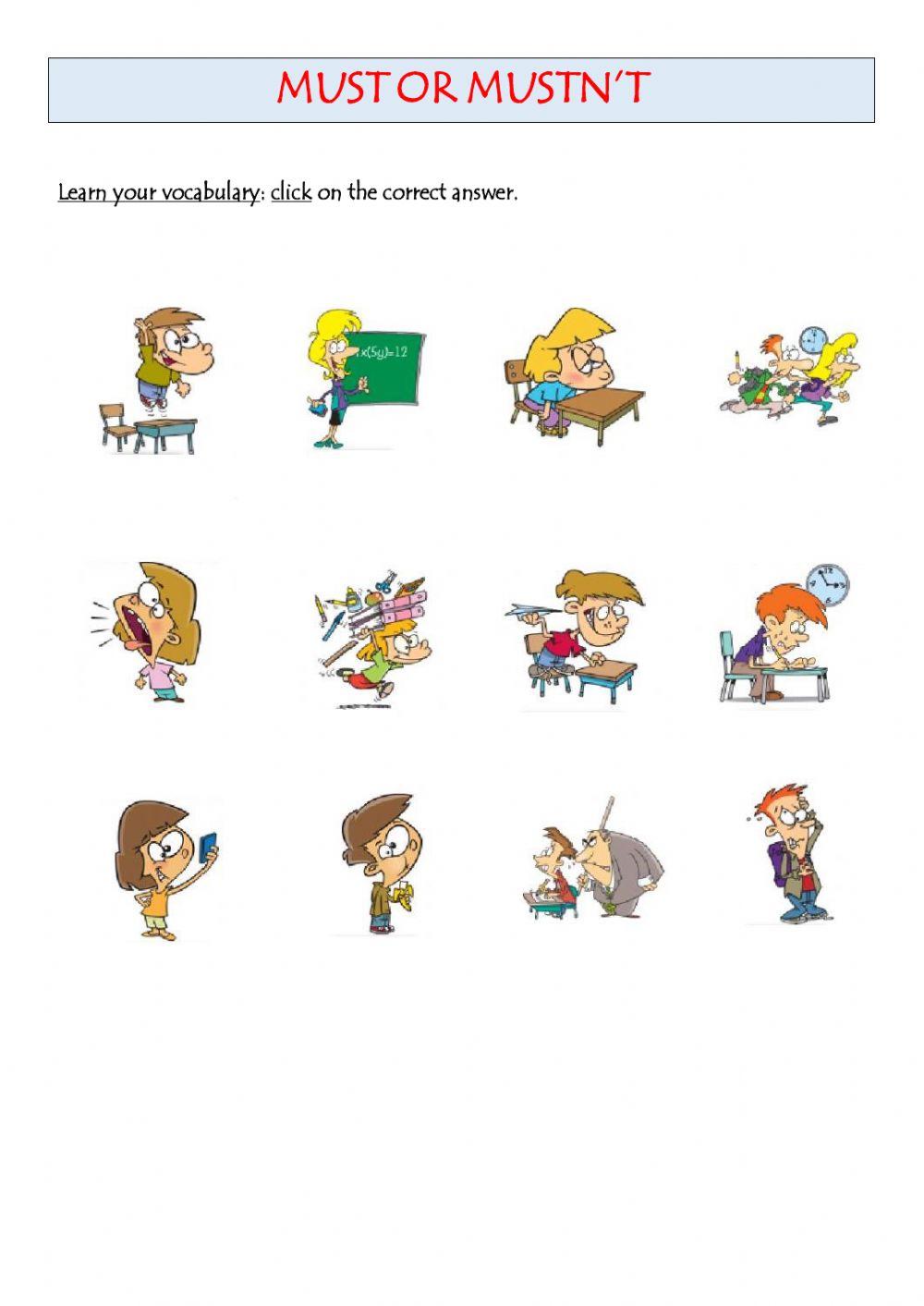 Must - Mustn't - In the class - Vocabulary worksheet | Live Worksheets